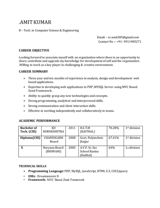 amit RESUME | DOCX | Web Development | Internet