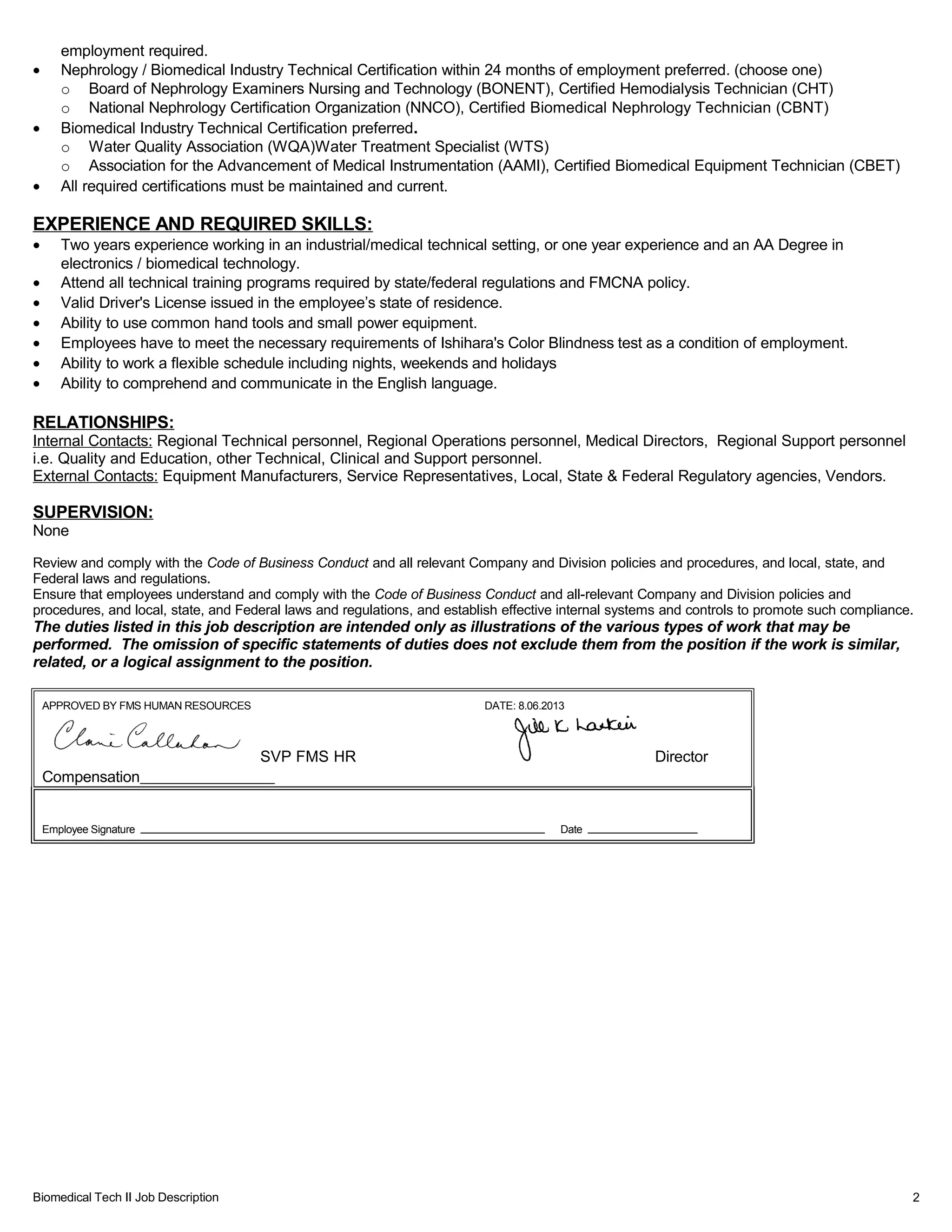 Biomed II Job description | DOC