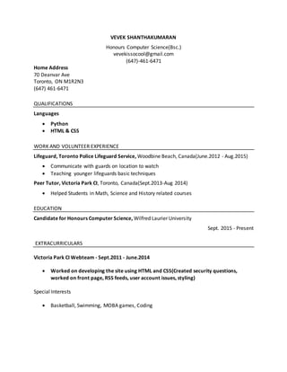 Resume -Vevek | PDF