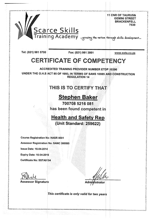 Stephen Health & Safety cert | PDF
