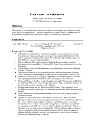 Resume2 | DOC | Legal Services Industry | Industries