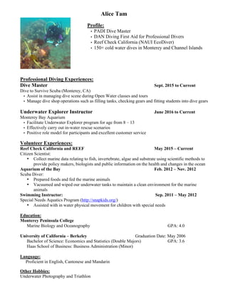 Resume_DiveMaster | PDF | Scuba Diving | Extreme Sports