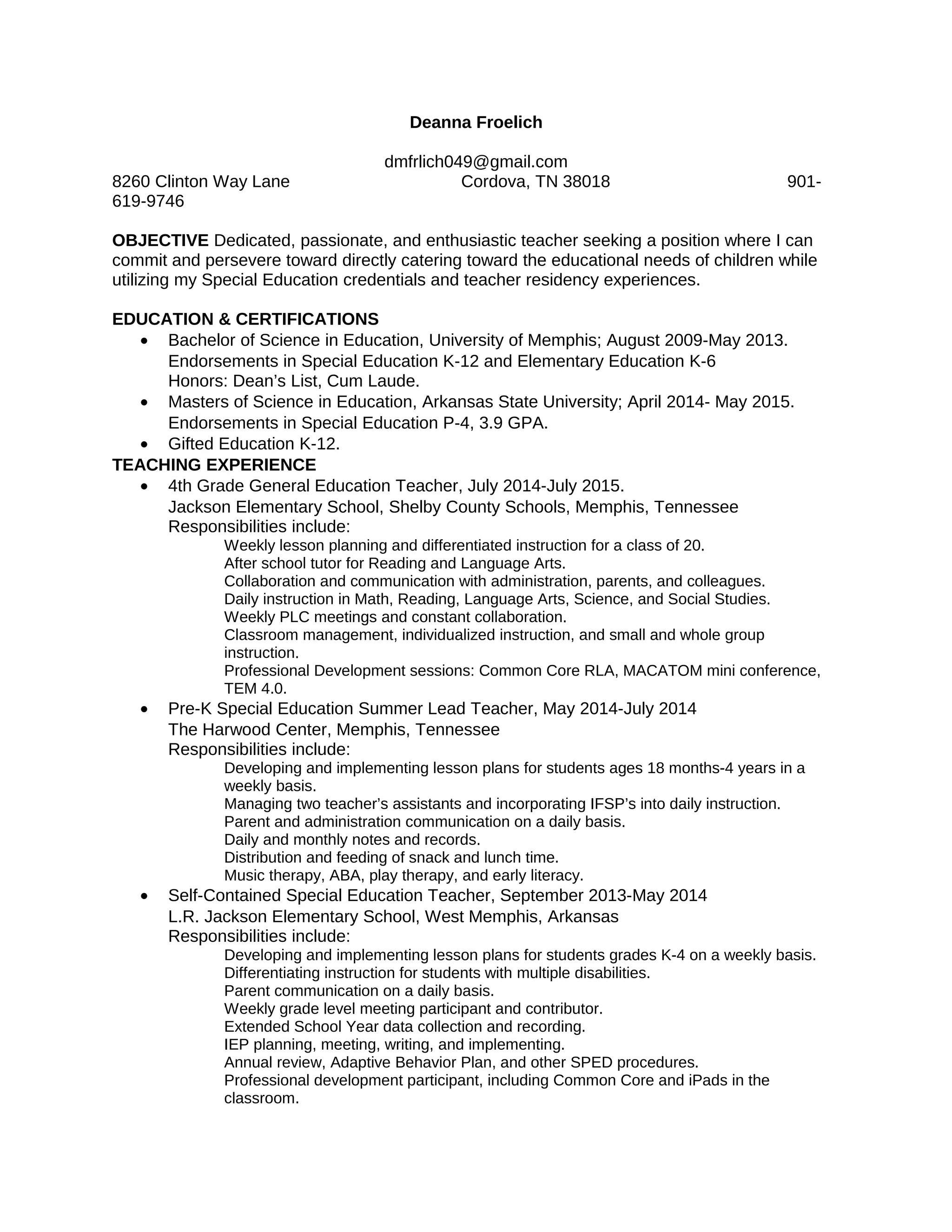Deanna Froelich Resume | DOC