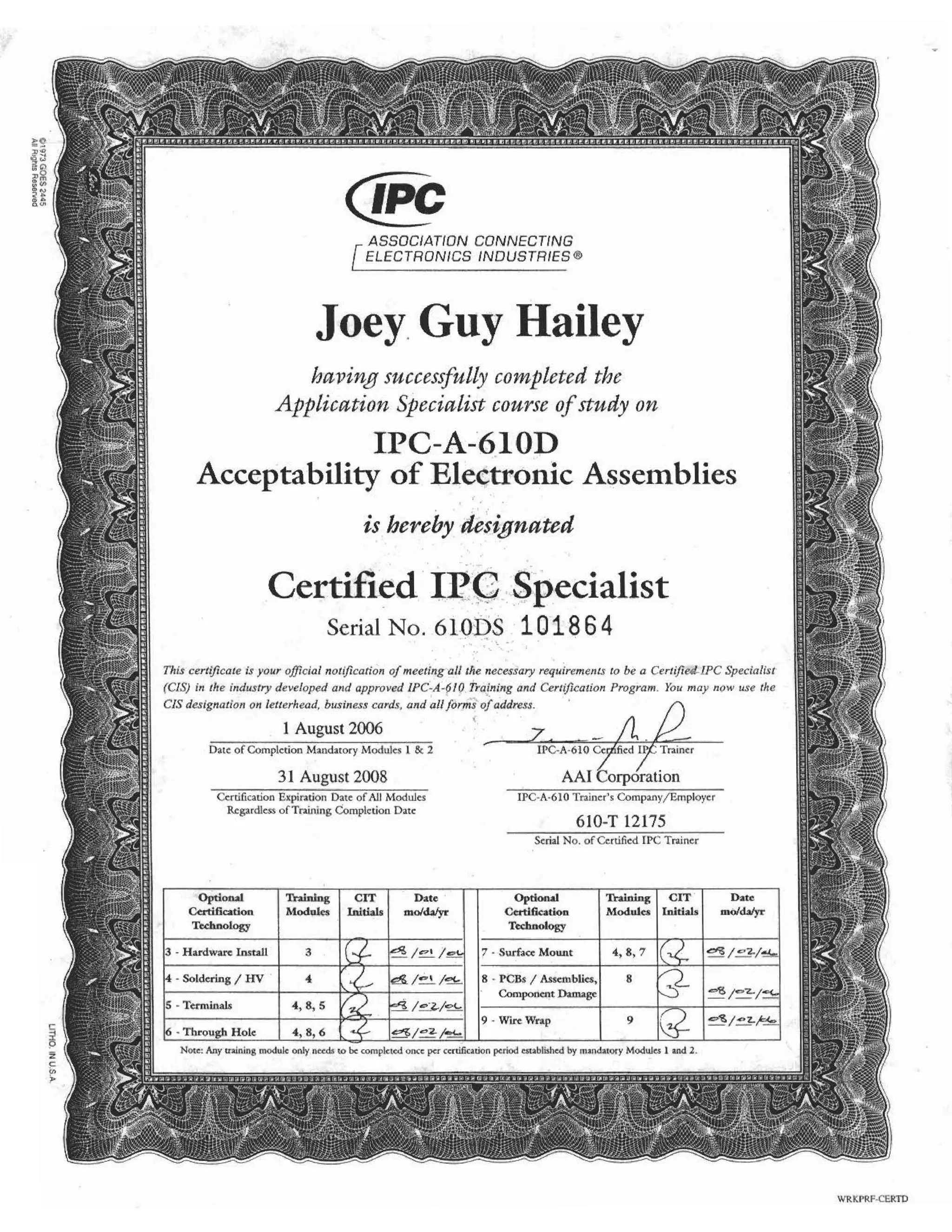 IPC IPC-A-610D Solder Specialist Certificate | PDF