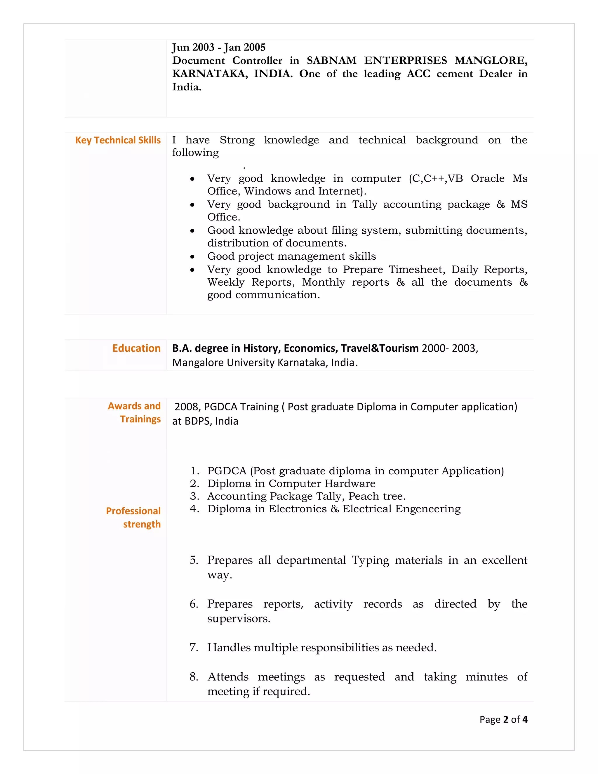CV - MUNEER SUNKADAKATTE (DOCUMENT CONTROLLER) | PDF