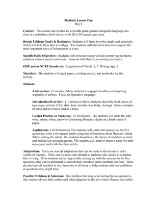 Macbeth Thematic Unit Lesson Plans | DOC