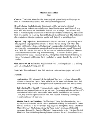 Macbeth Thematic Unit Lesson Plans | DOC