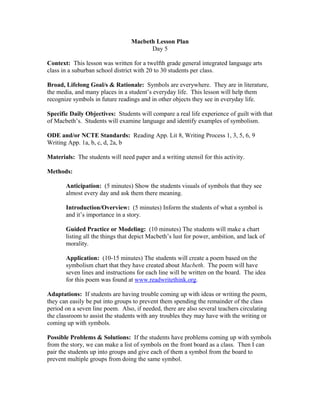 Macbeth Thematic Unit Lesson Plans | DOC