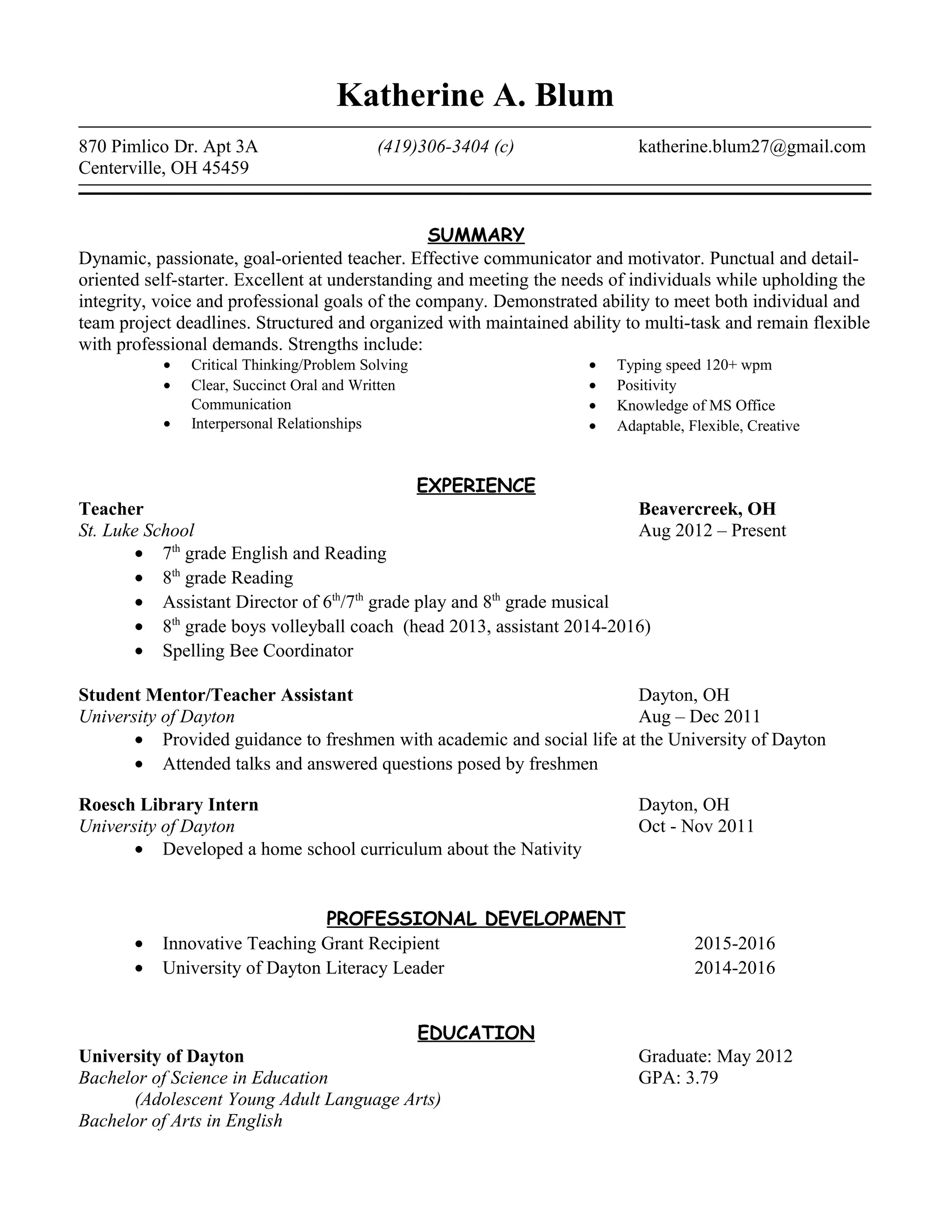 KatherineBlum_Resume_2016 | DOC | Education