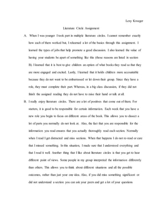 Literature Circle Assignment- Lexy Kroeger | DOCX