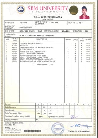 Sem 3 Marksheet | PDF