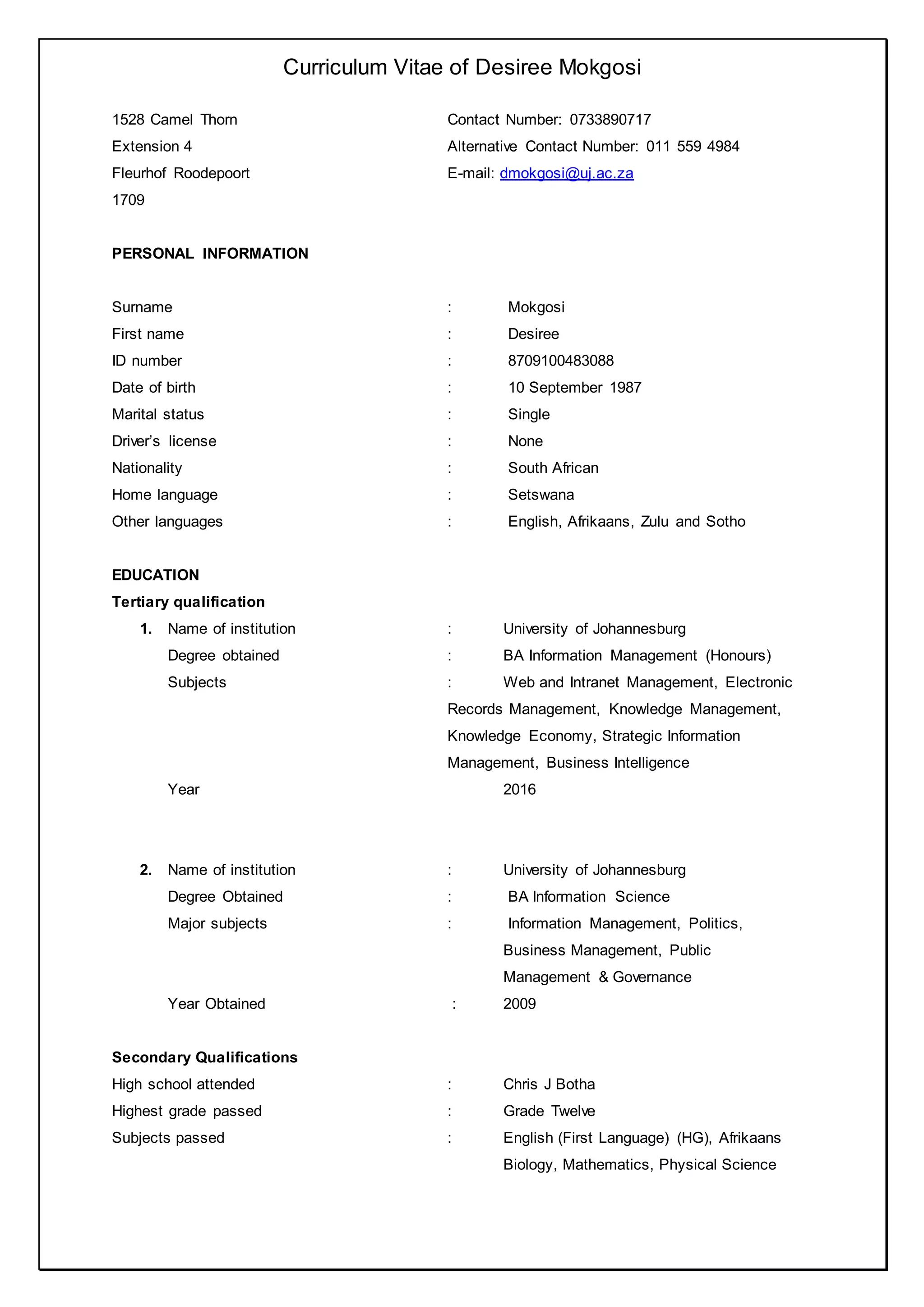 new cv desiree | PDF