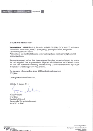 Anton Olsson Rekommendation av Simon Vikström | PDF