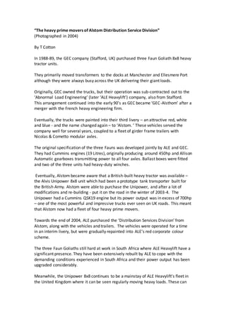 Alstom Fauns and Unipwer | DOCX | Commercial Trucks | Auto Body Styles