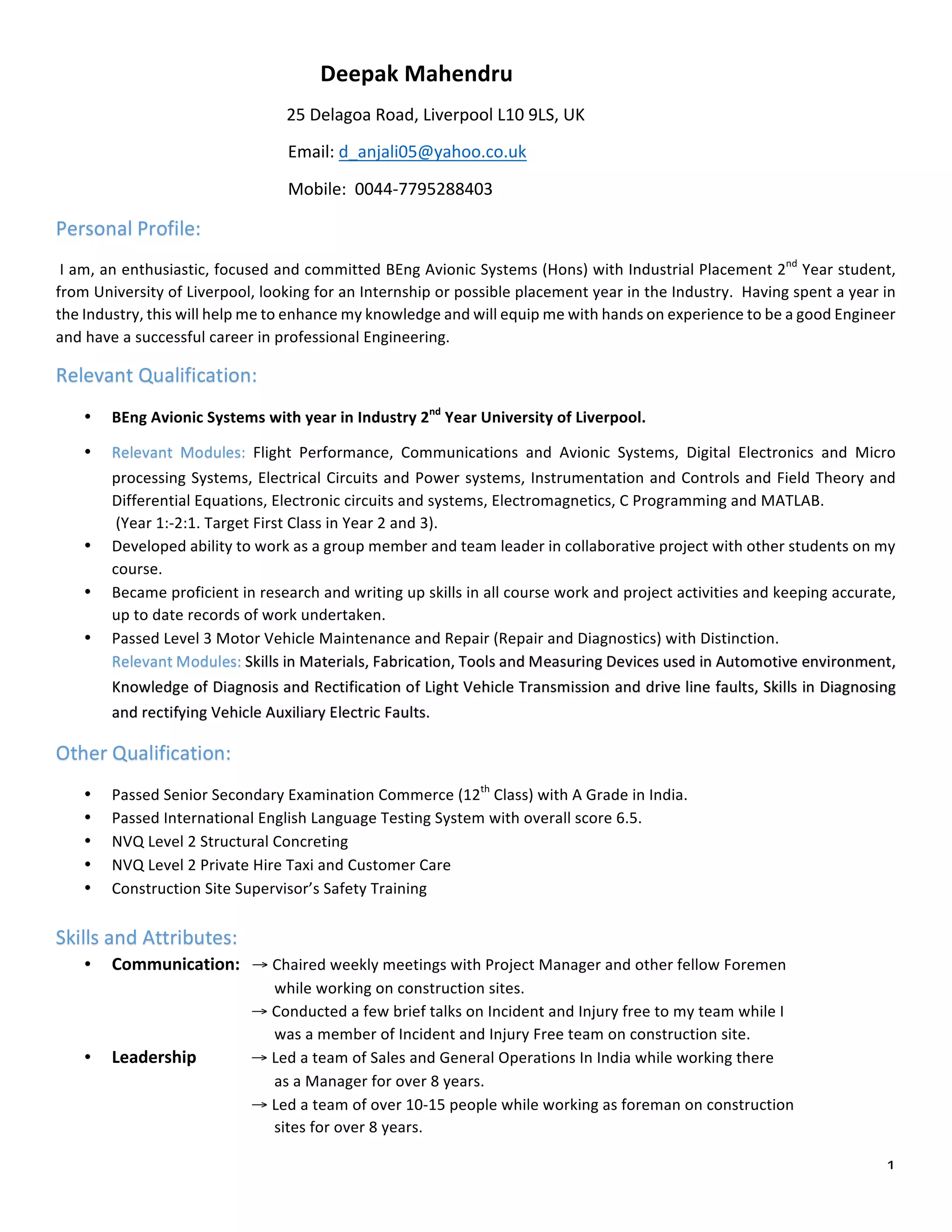 DeepakCV | PDF | Civil Engineering Industry | Industries