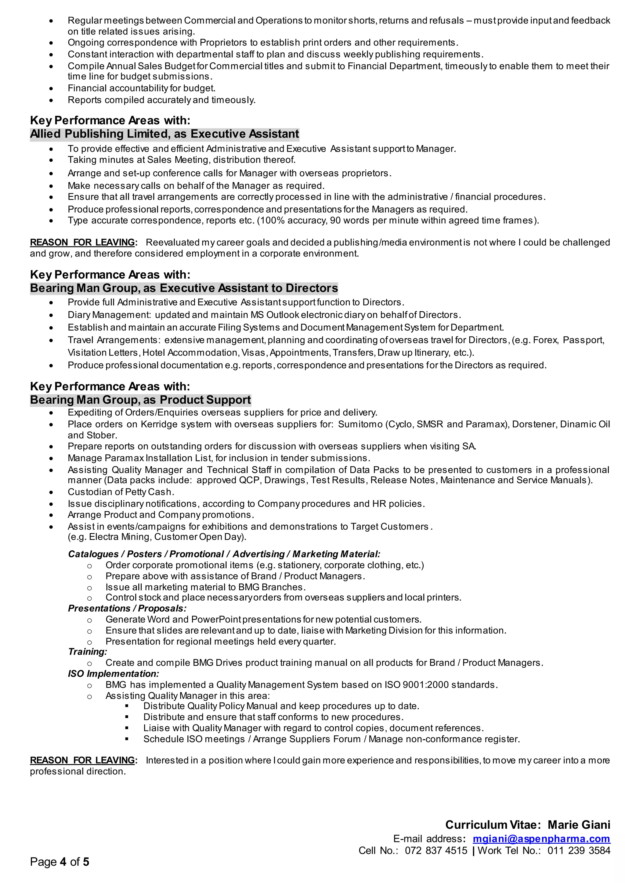 Curriculum Vitae Marie Giani_Dec 2016 | DOCX | Business Administration ...