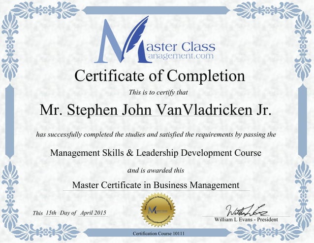 Certification--MasterClassManagement Certificate | PPT