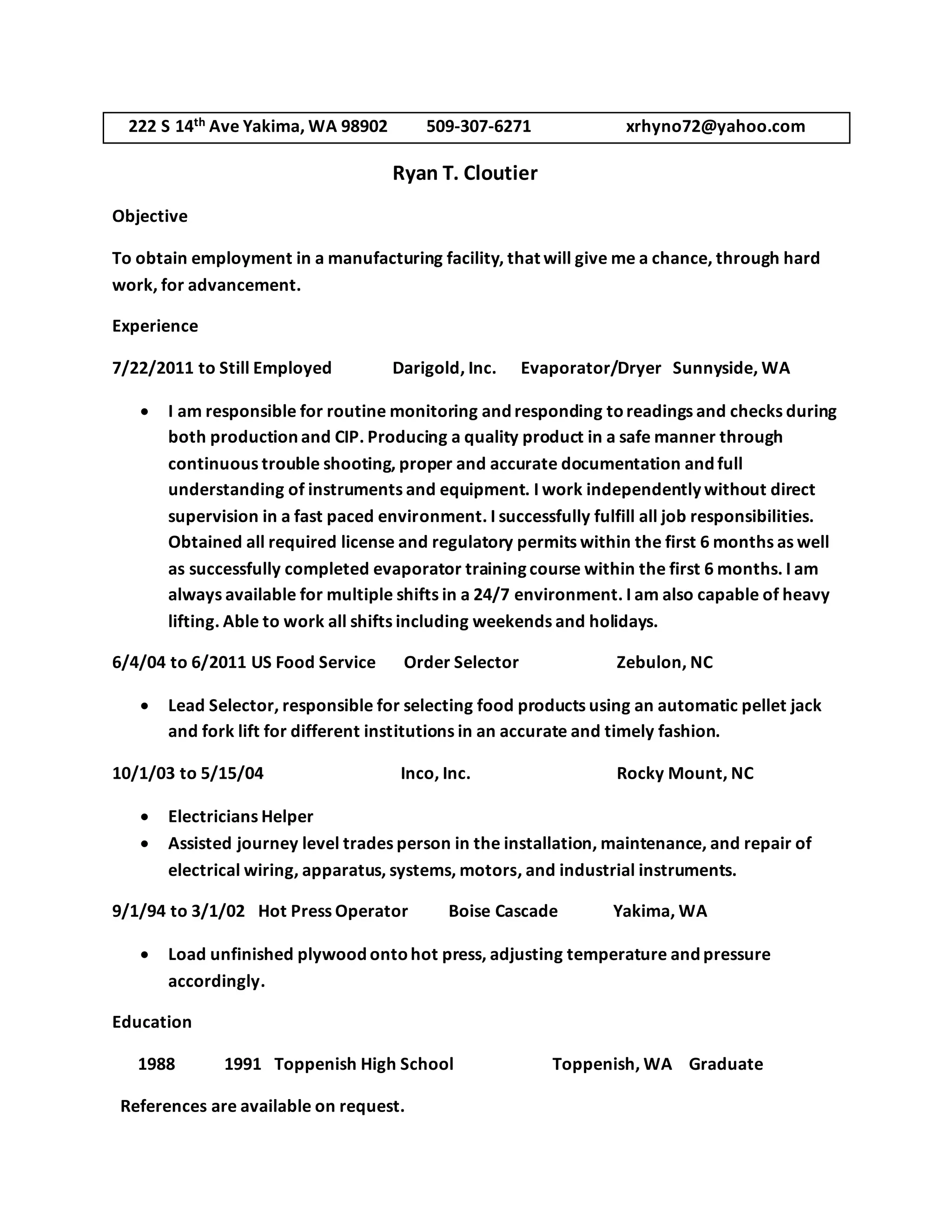 Ryan Cloutier Resume | DOCX