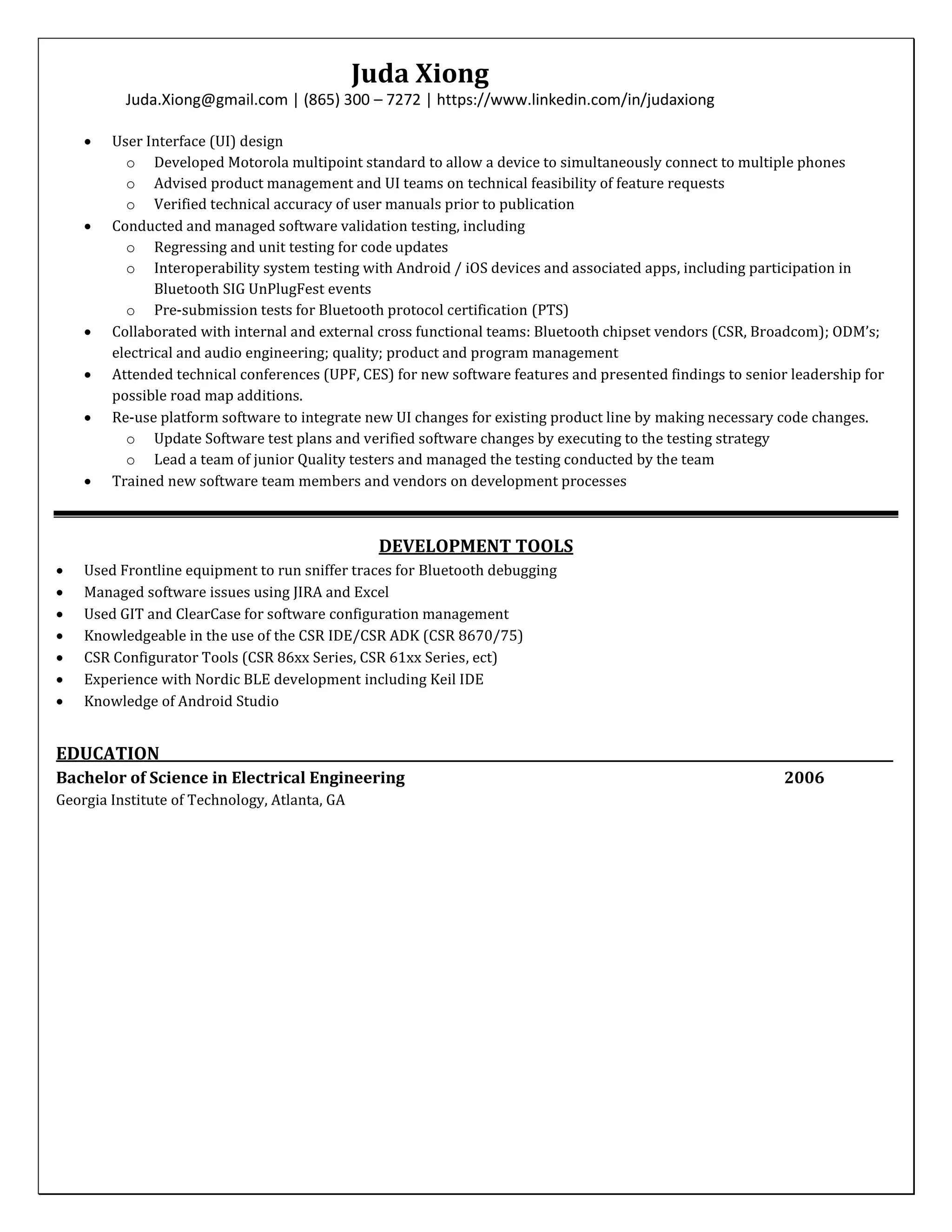 JUDA XIONG resume | PDF