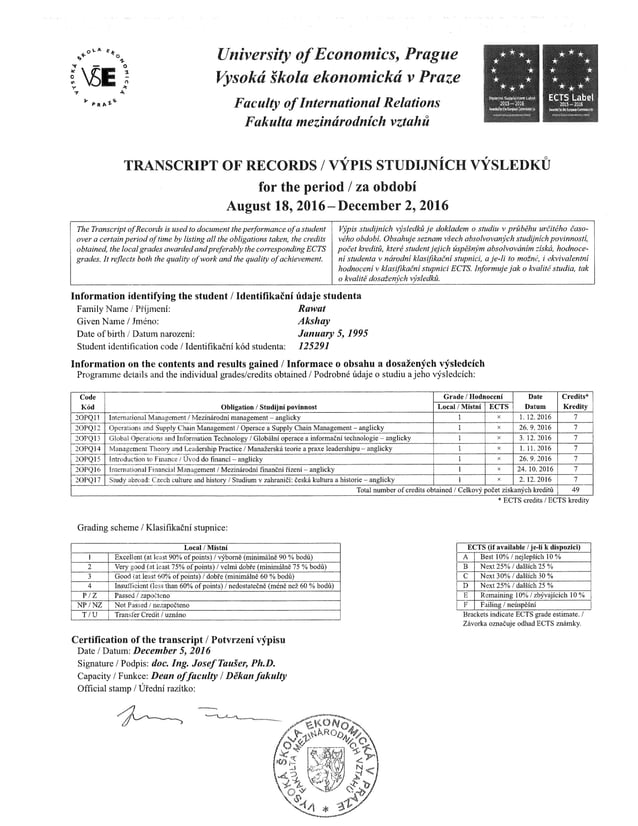 Akshay Rawat VSE Transcript | PDF