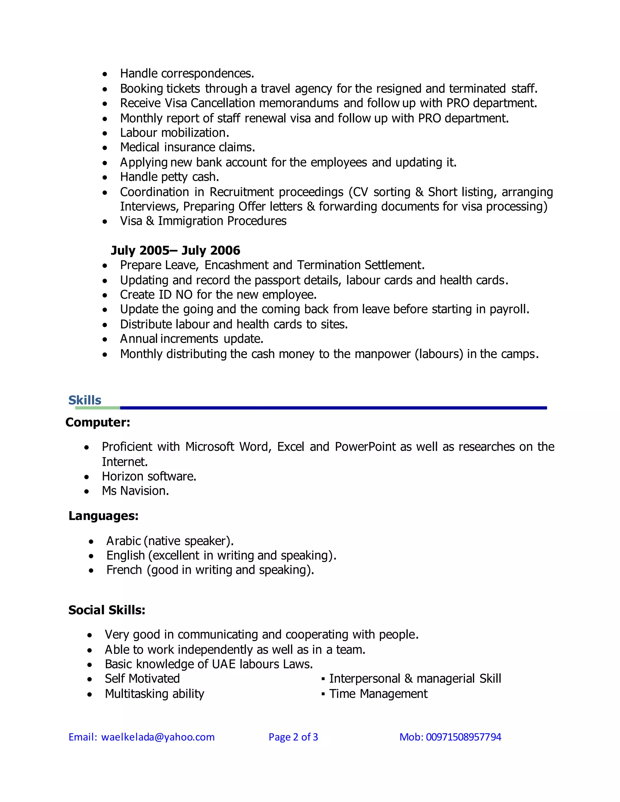 Curriculum Vitae wael | DOCX | Human Resources | Business