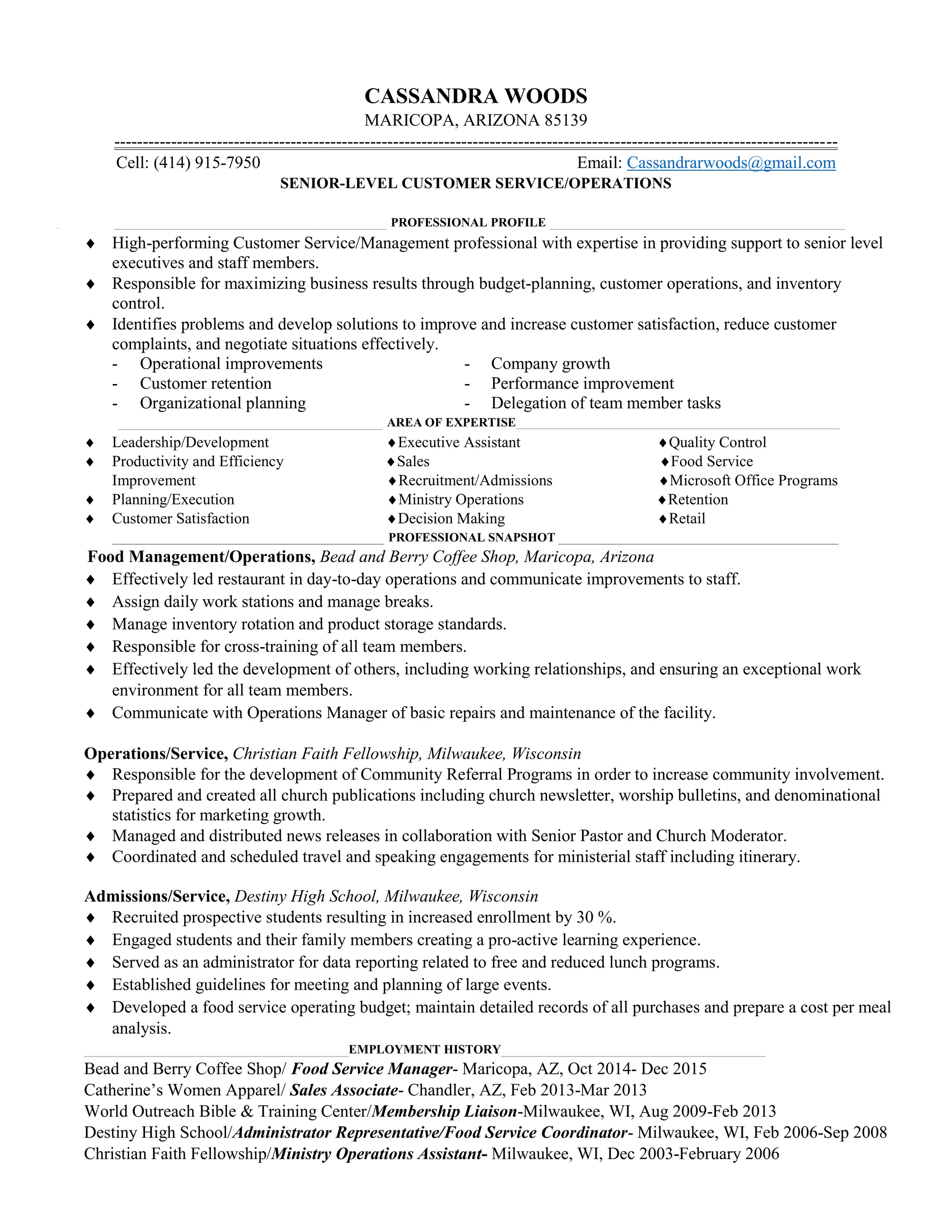 CASSANDRA WOODS Resume | PDF