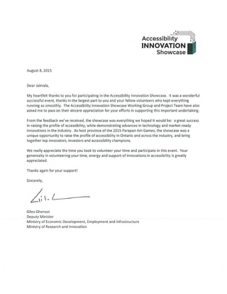 Accessibility Innovation Showcase appreciation letter | PDF