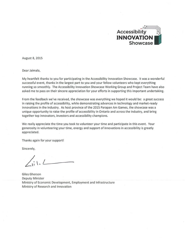 Accessibility Innovation Showcase appreciation letter | PDF