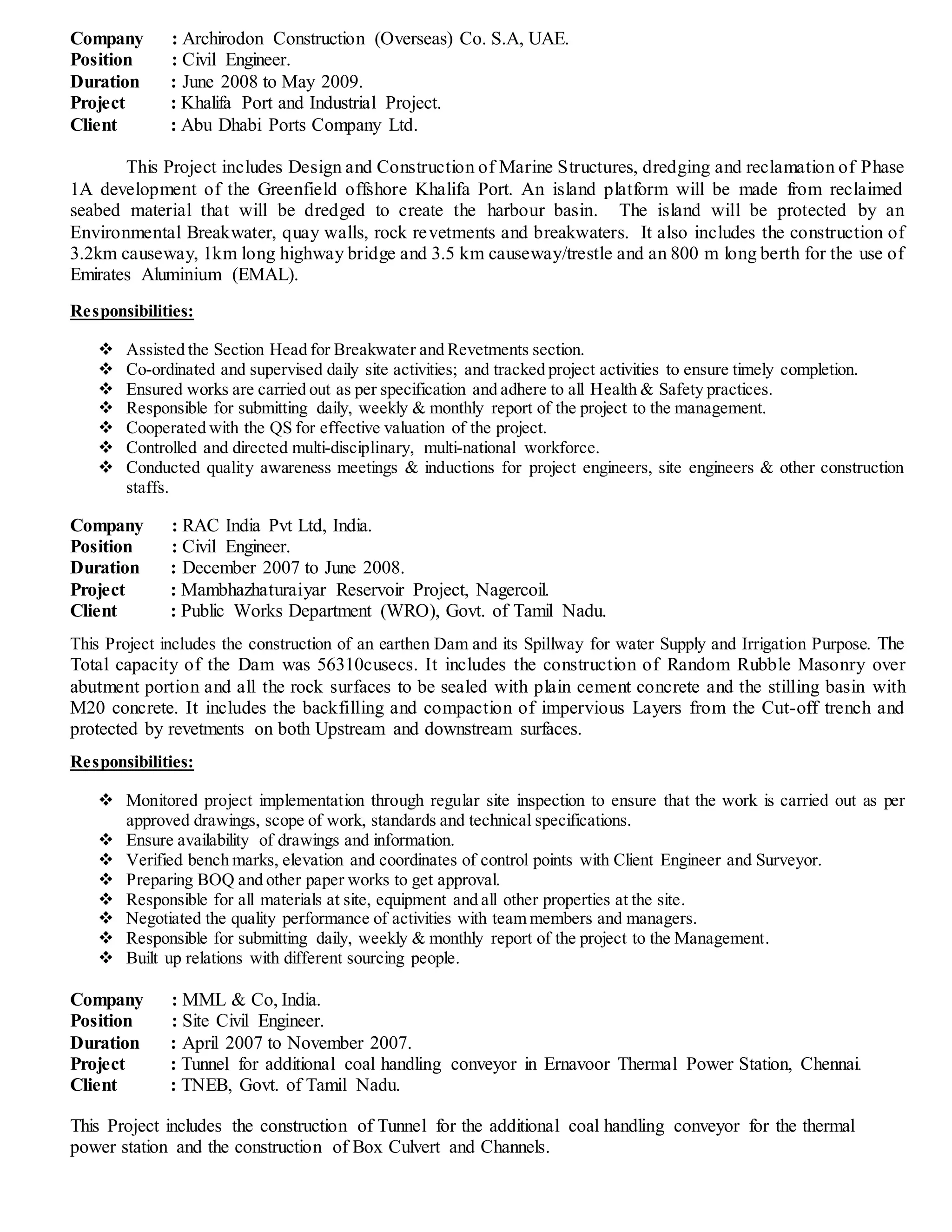 Vimal, Civil Engr CV | DOCX