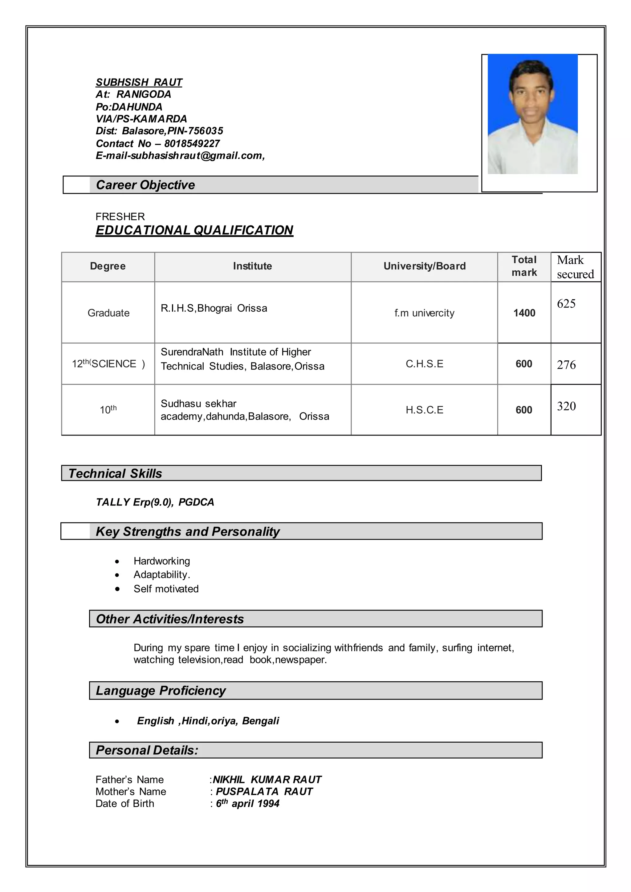 subhasish raut new cv21 | DOCX
