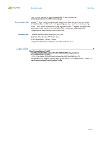 Wei Chen's CV | ODT | Talk Show | Genres