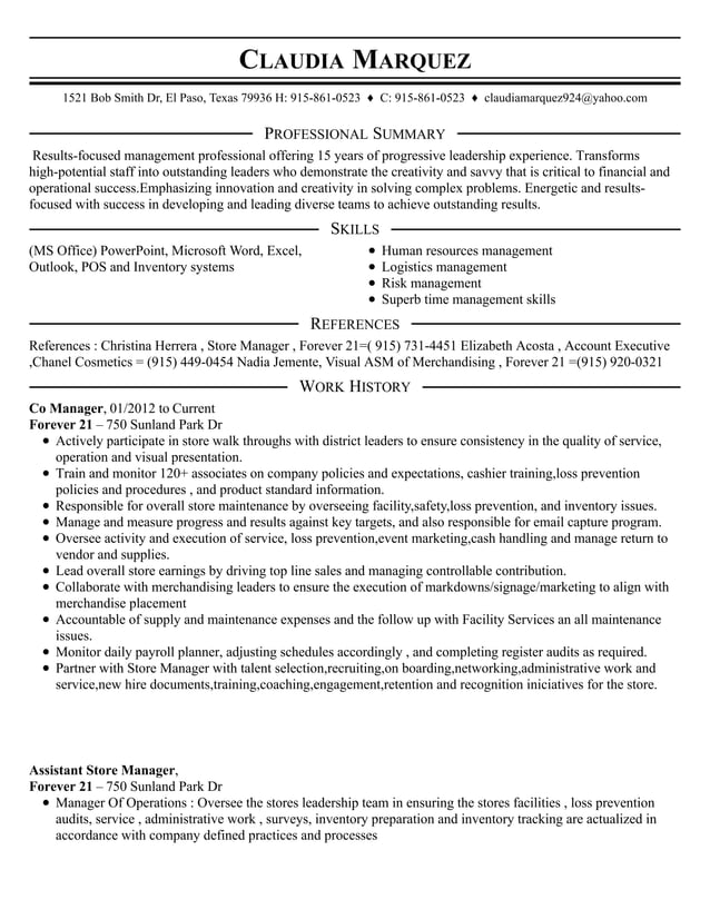 Claudia Marquez Resume 2016nov | PDF