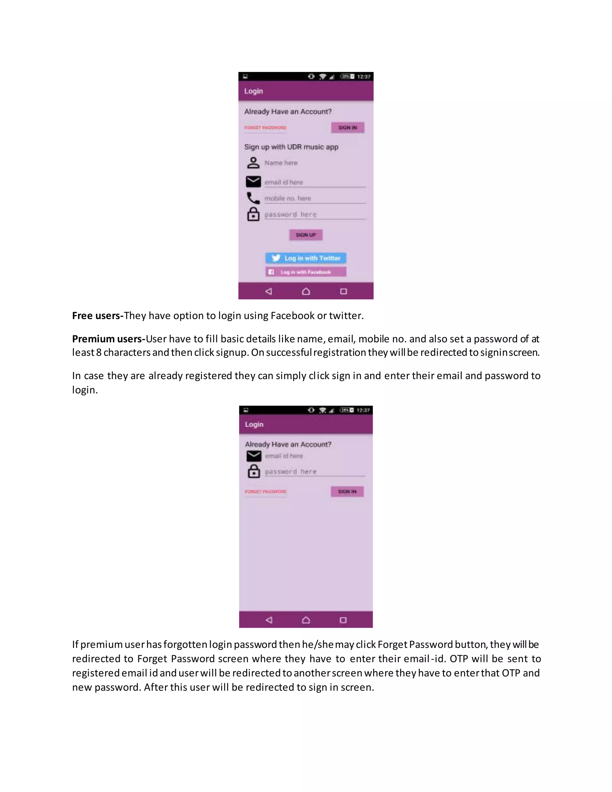 App Descriptions and Navigation flow | PDF