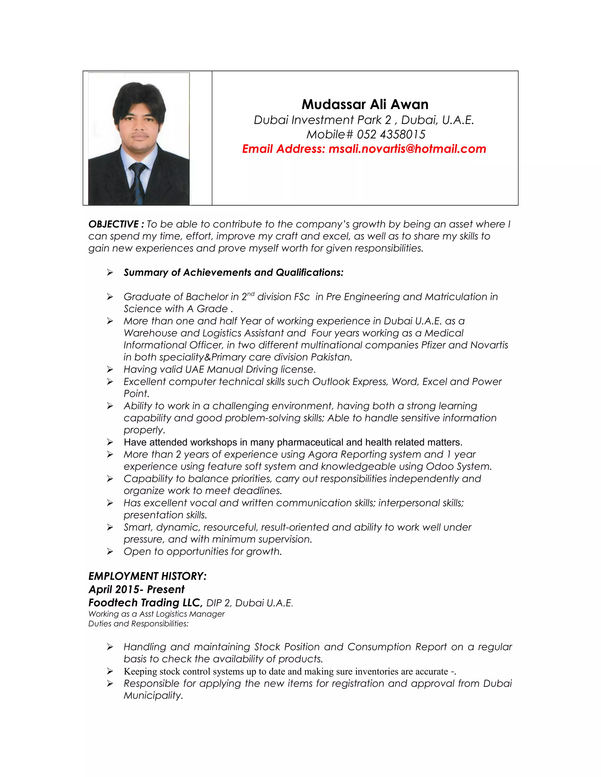 Mudassar Ali Awan updated Resume | DOC