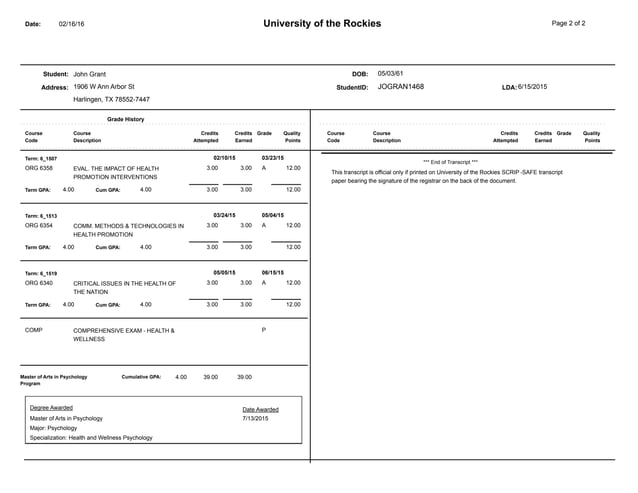 Updated Transcript | PDF