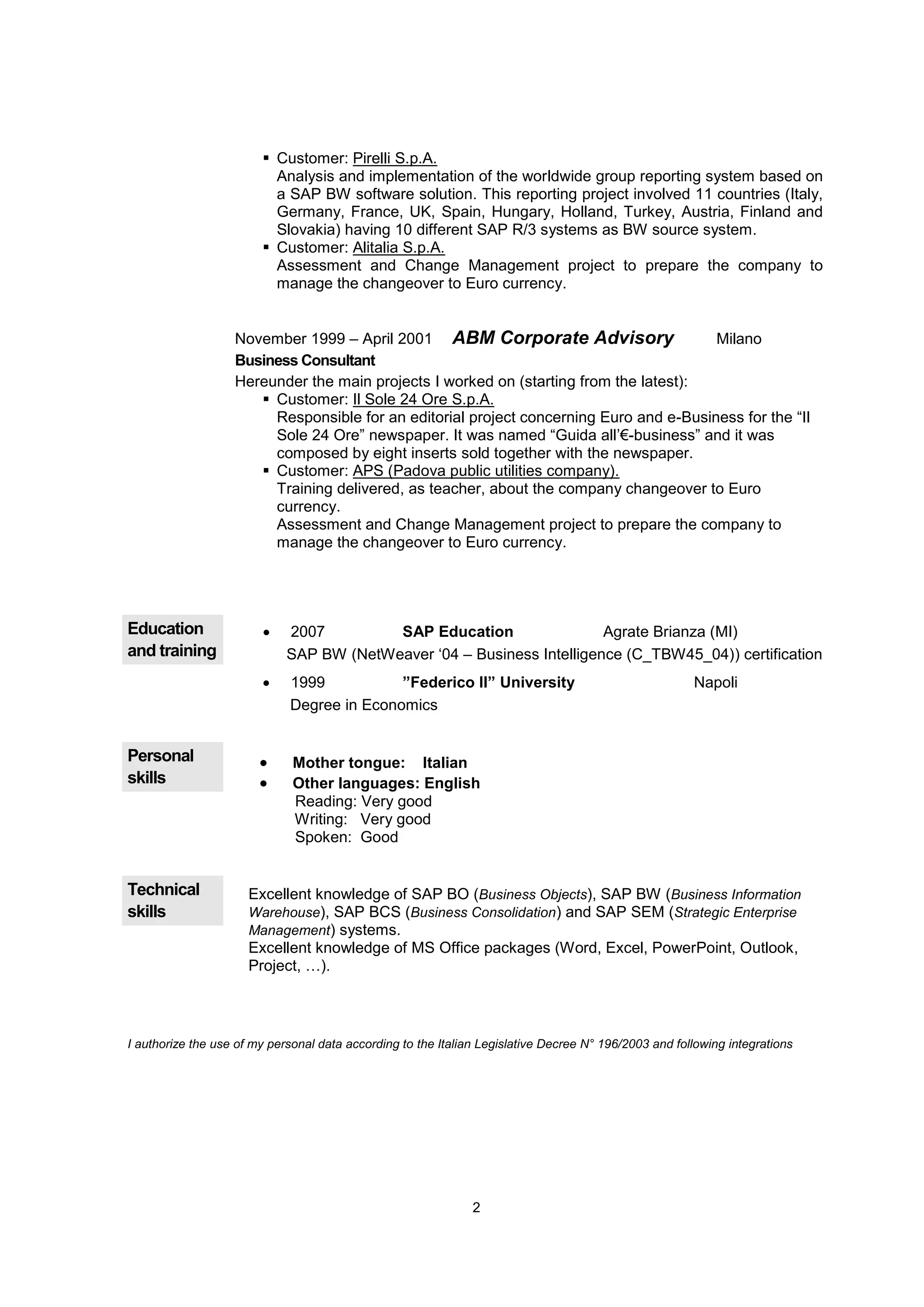 Traversa Antonio - CV - Eng | PDF