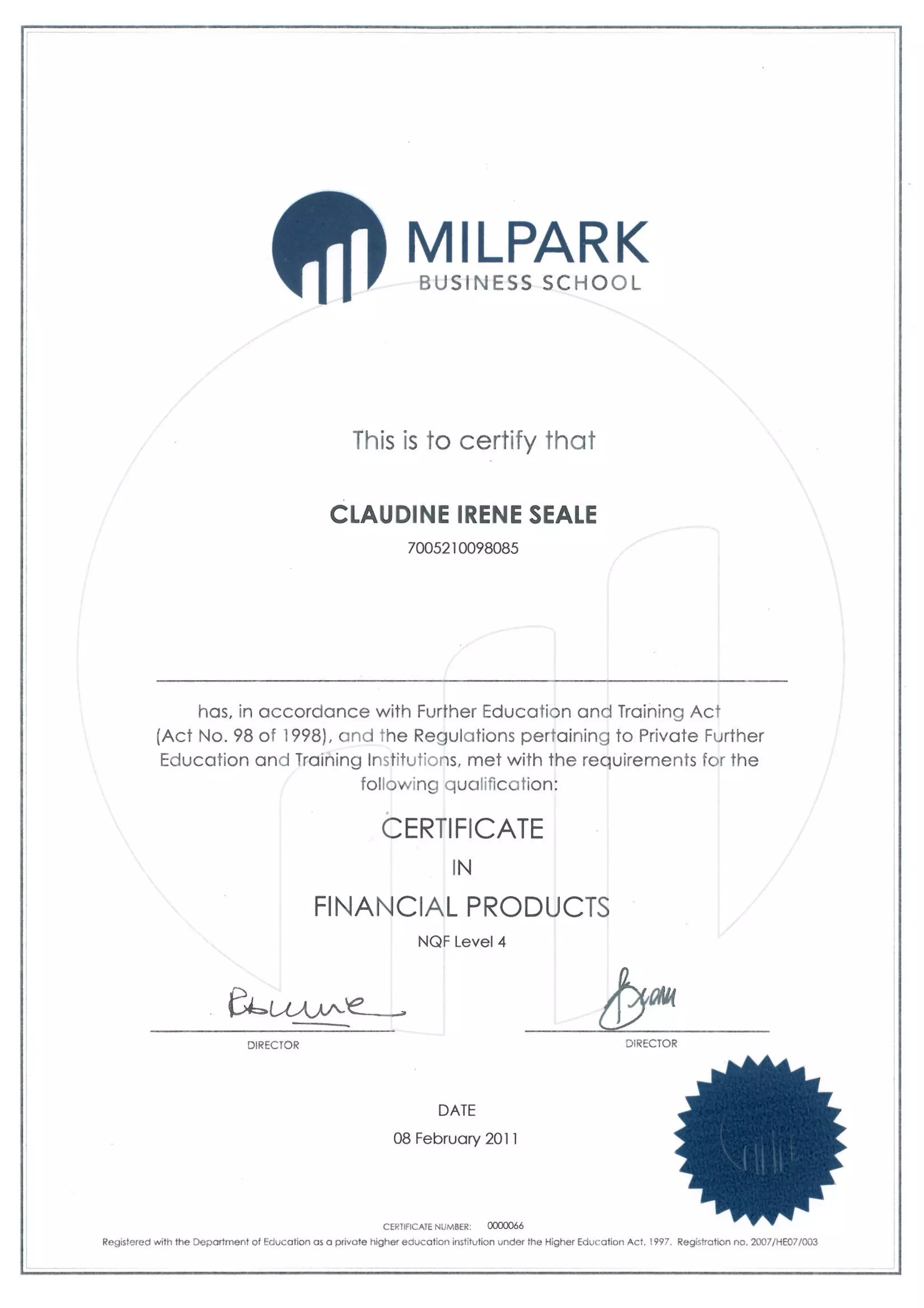NQF4 Certificate | PDF