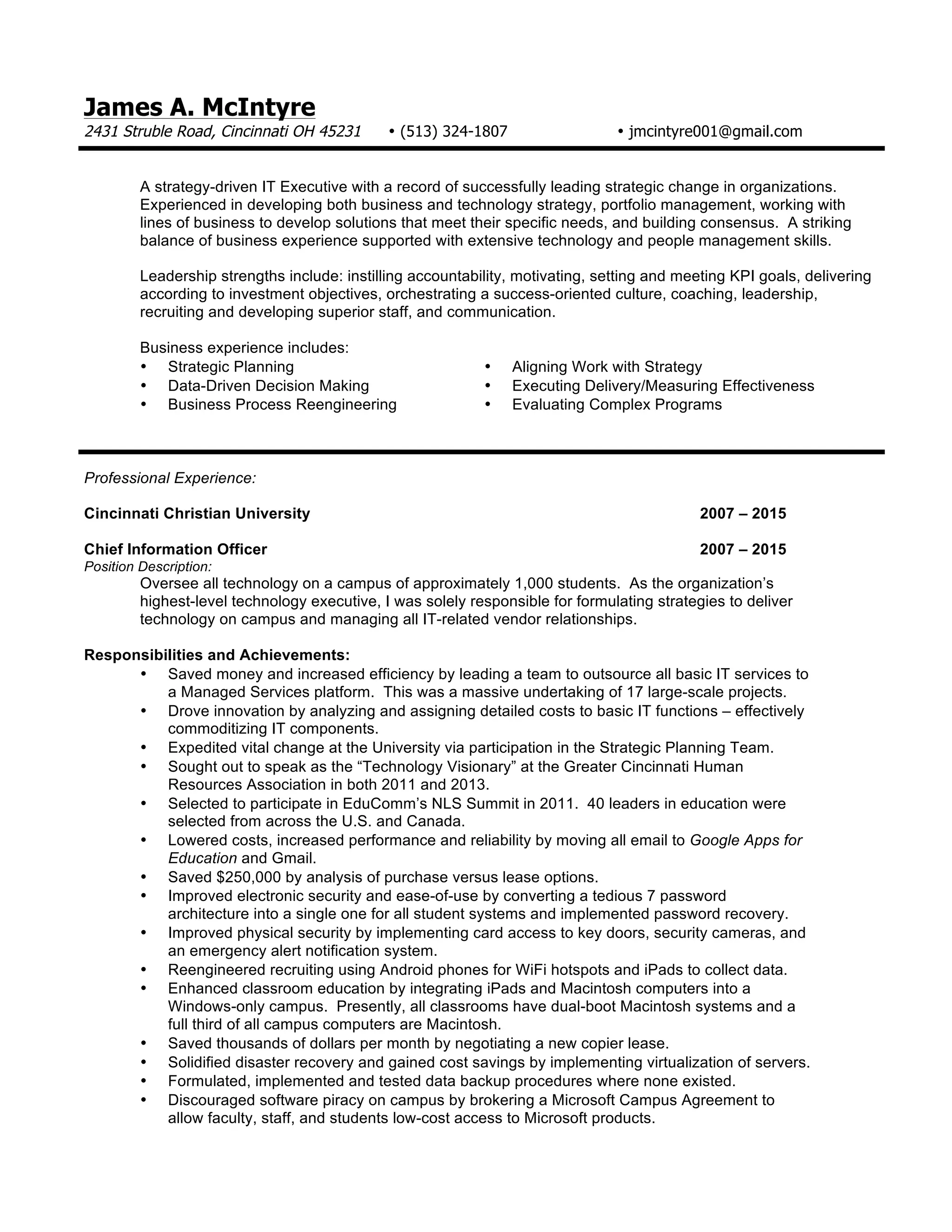 James McIntyre - Resume | PDF