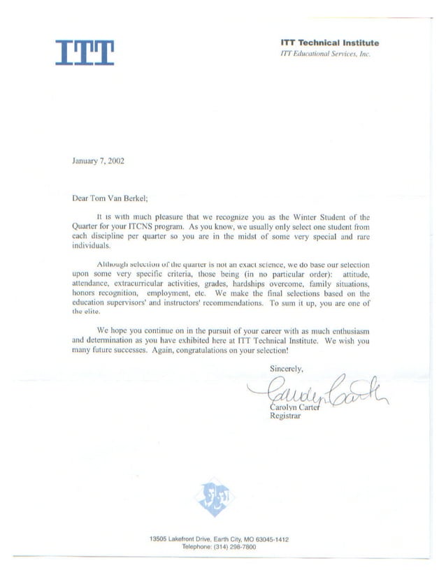 Student of Quarter Letter | PDF