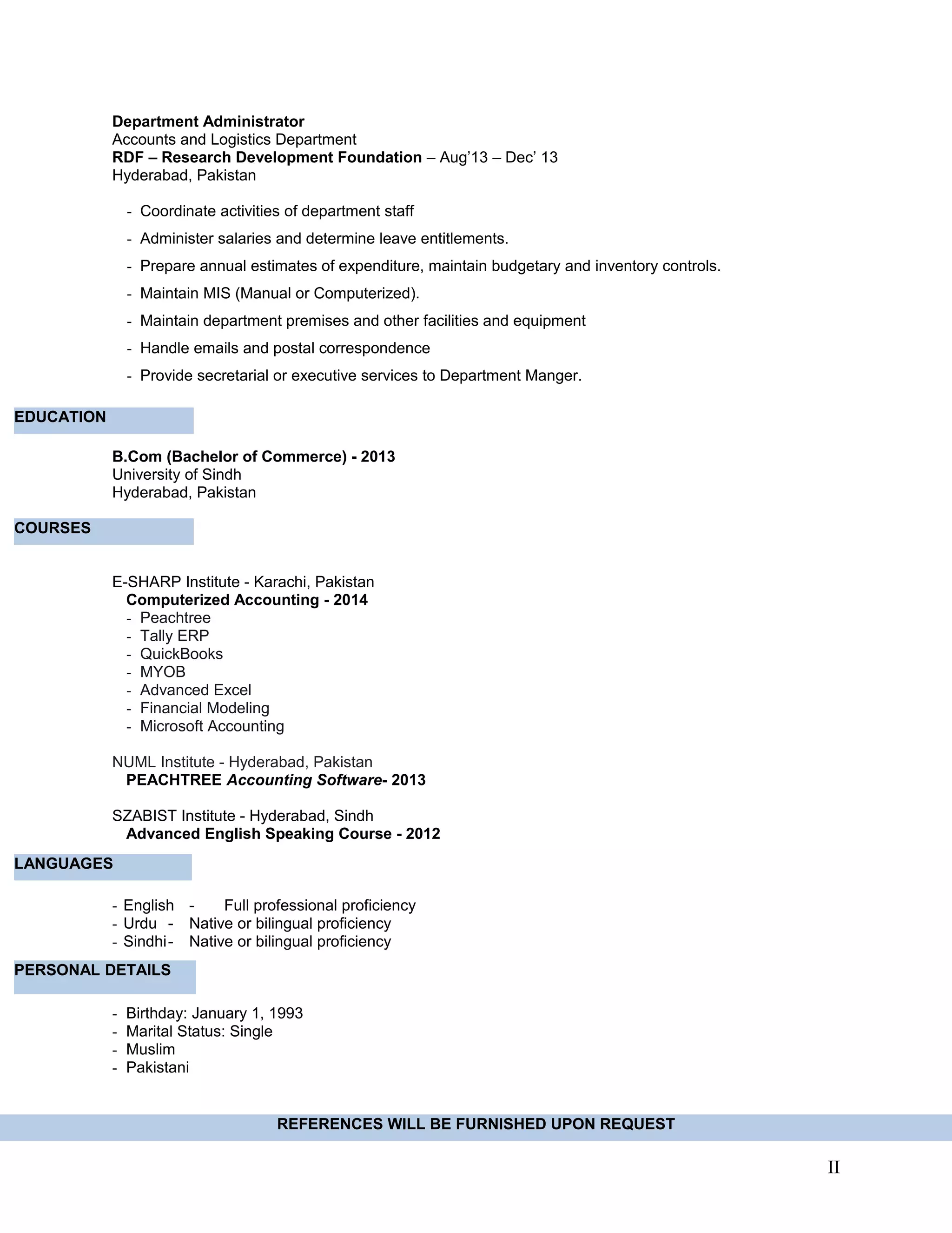 CV- Arbaz- BCom- Accountant | DOC | Business Accounting & Finance | Business