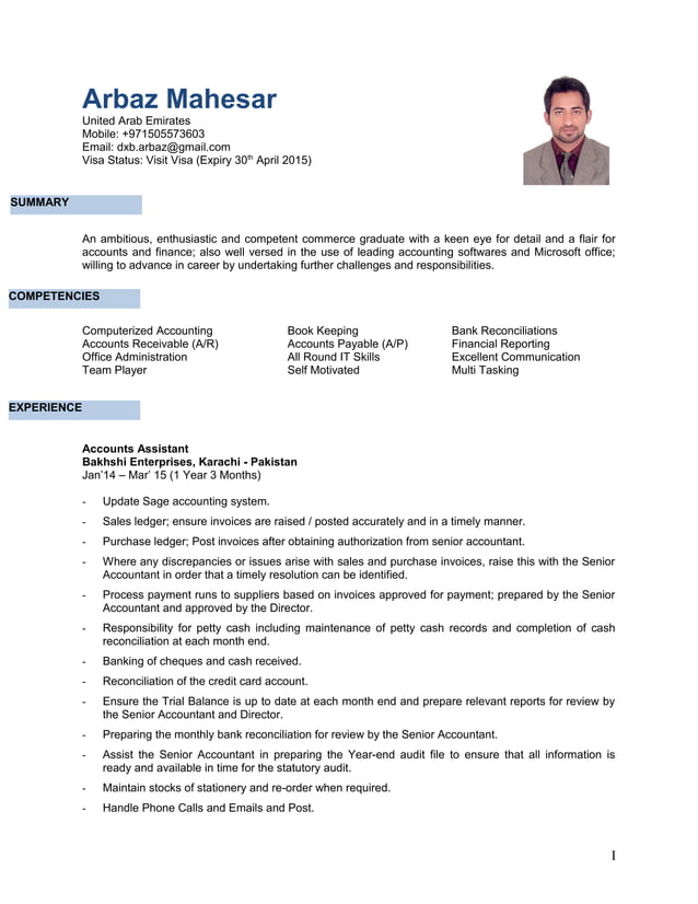 CV- Arbaz- BCom- Accountant | DOC | Business Accounting & Finance | Business