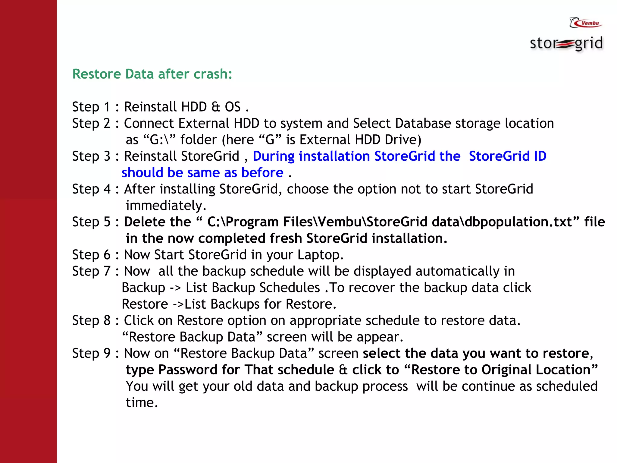 StoreGrid : Restore & Recovery | PPT