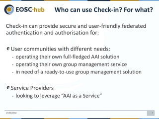 EOSC-hub - EGI Check-in service | PPTX | Cloud Computing | Internet