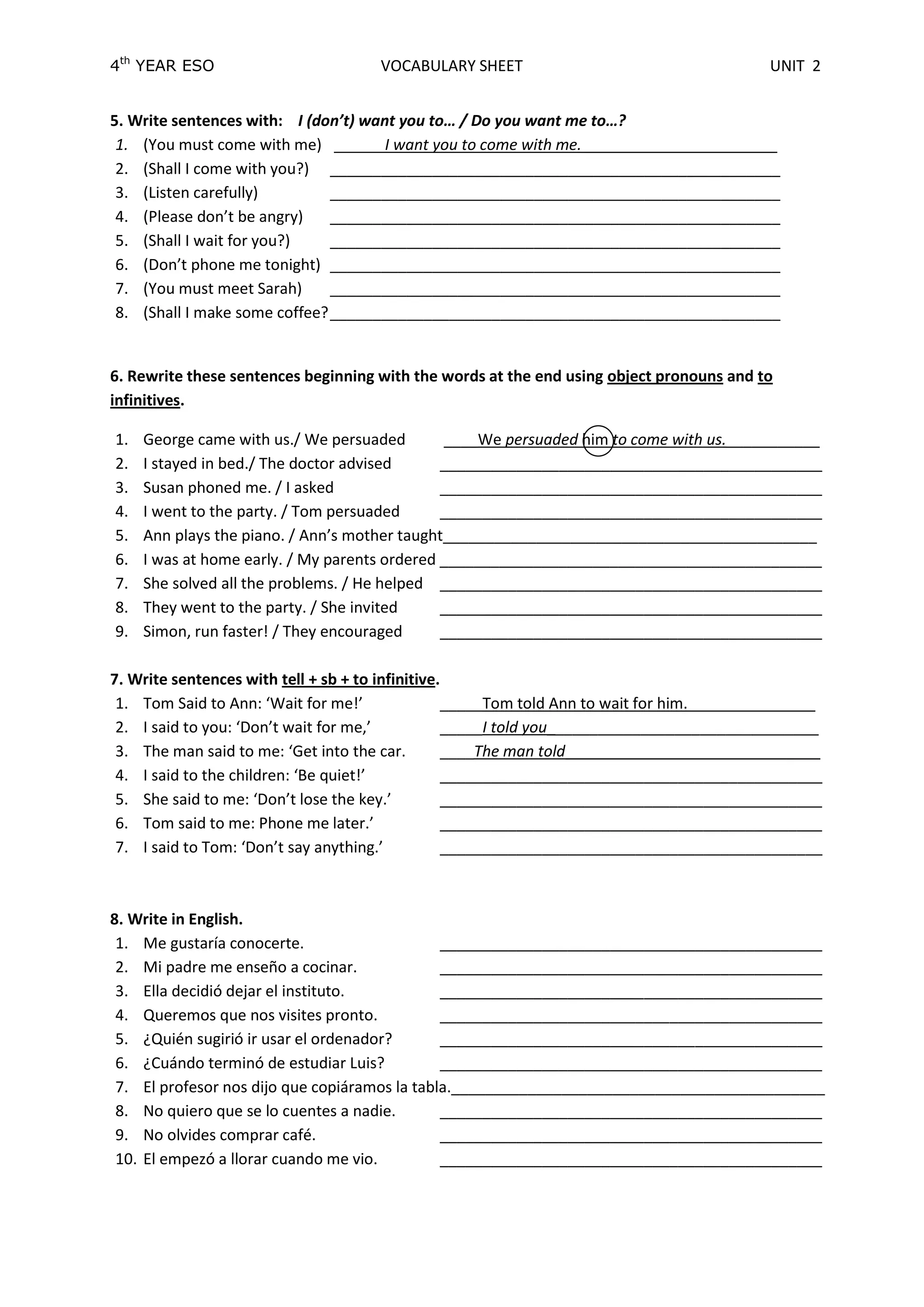 4º eso unit 2 verbs different structures | PDF