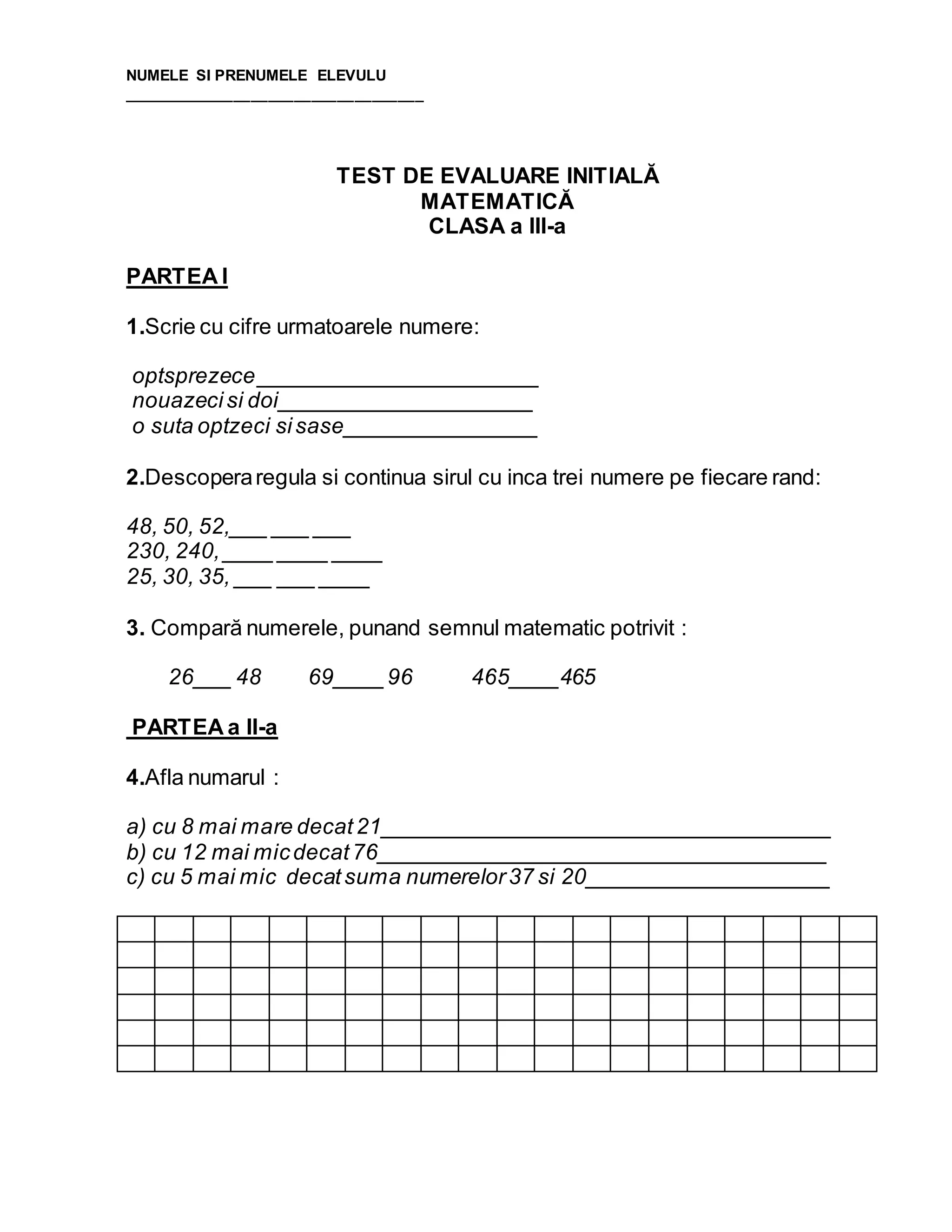 4 evaluare initiala_matematica | PDF