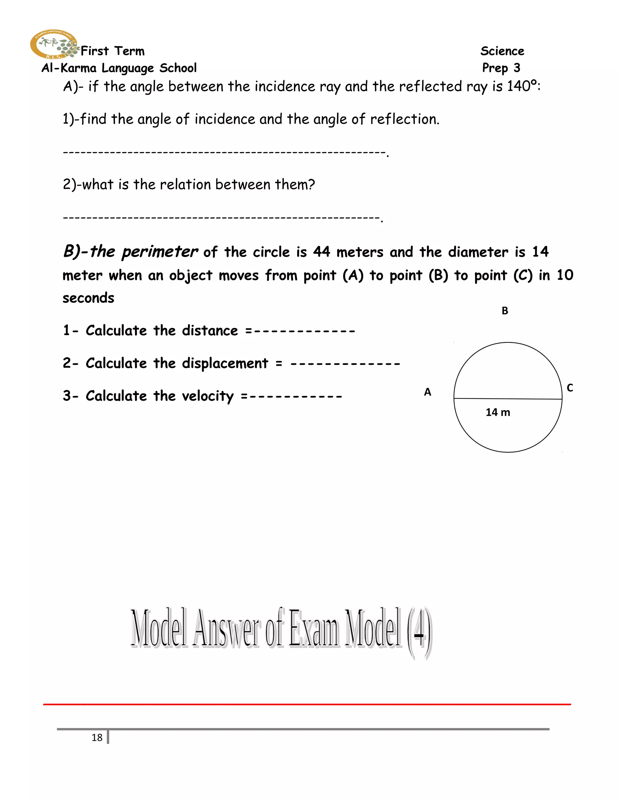 4 exams model prep3 mid term science | DOC