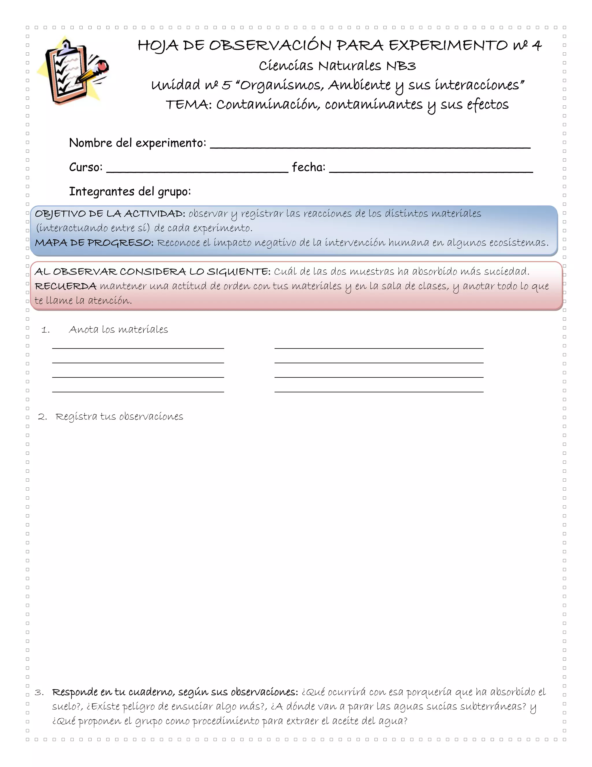 4º experimento hoja de observación | PDF
