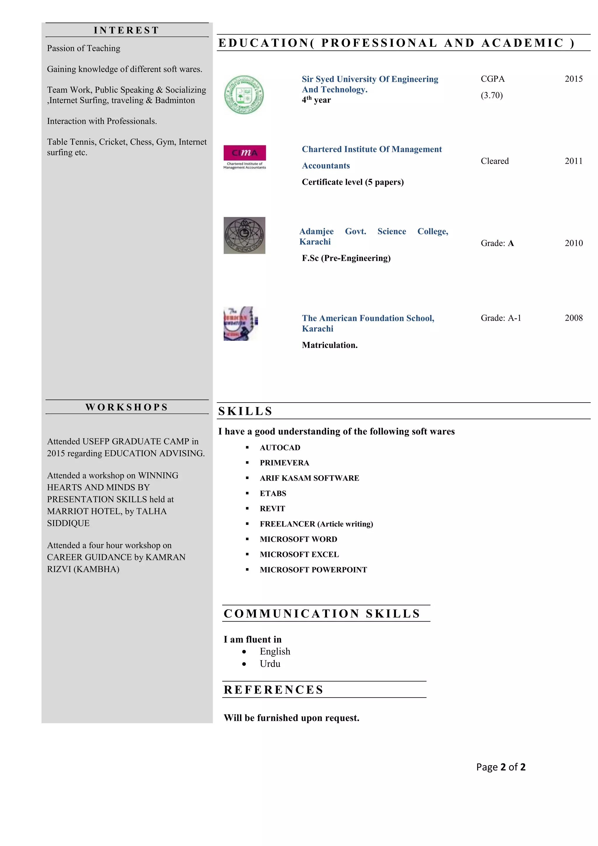 M. Ali Talha Usmani CV-15 3.70 CV management | PDF