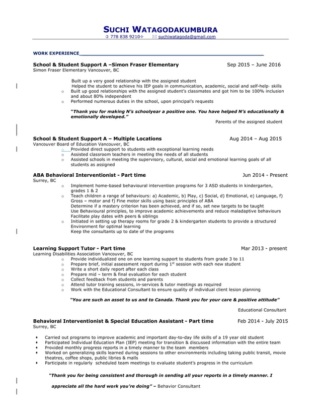Resume updated July 2016 - Suchi W | PDF