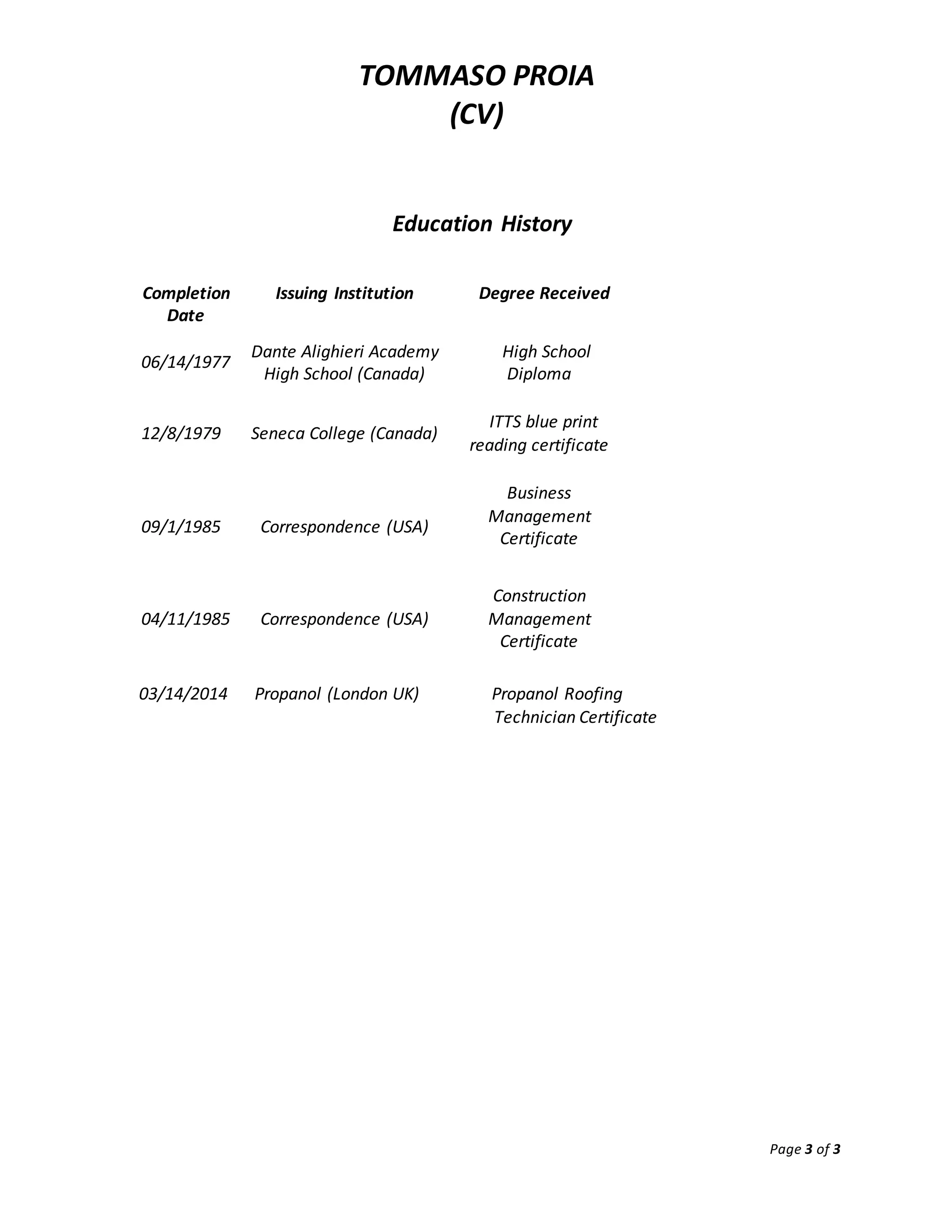 Tommaso Proia CV | DOCX